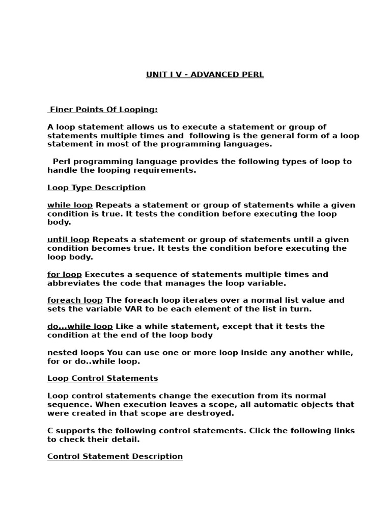 Unit 4 Advanced Perl | PDF