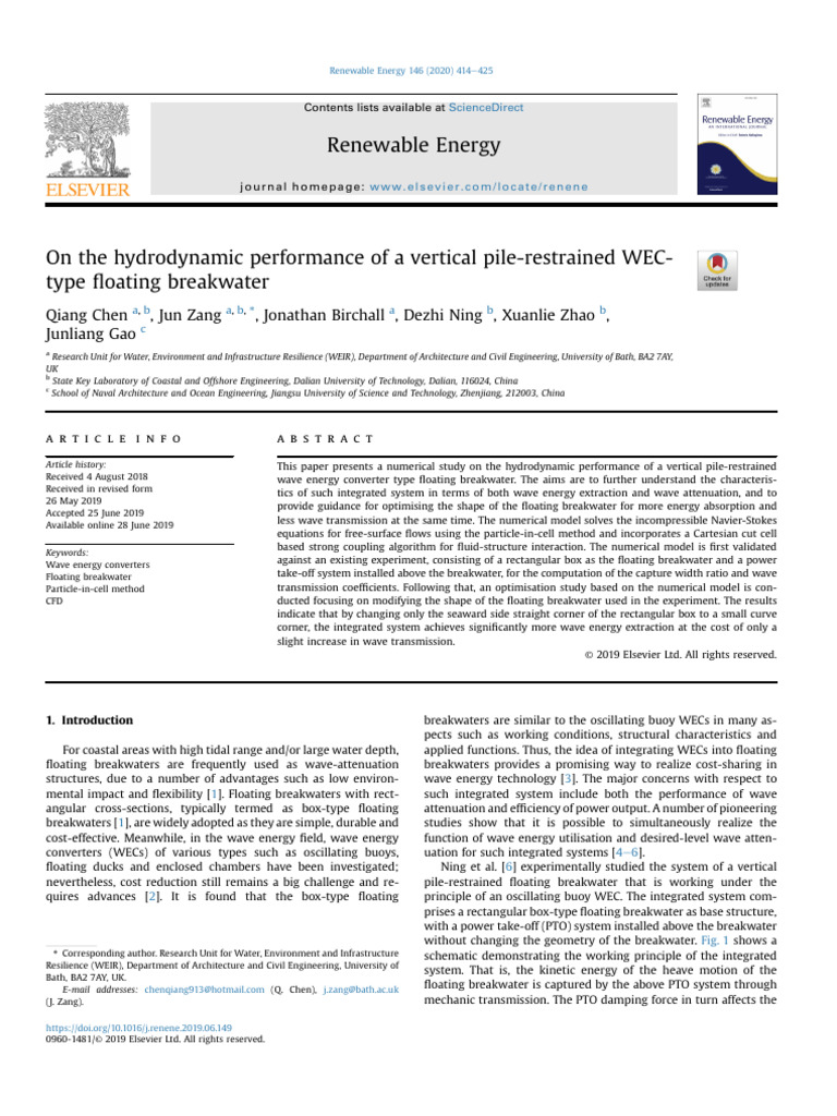 On The Hydrodynamic Performa Nce of A Vertical Pile-Restrained WECtype ...