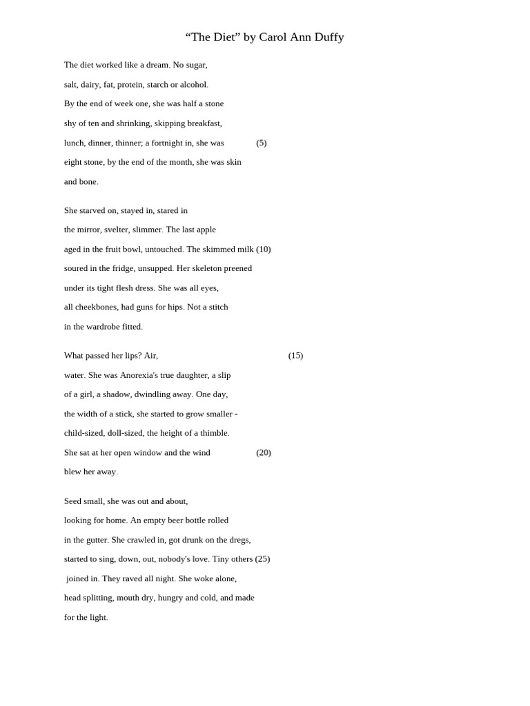 "The Diet" by Carol Ann Duffy | PDF