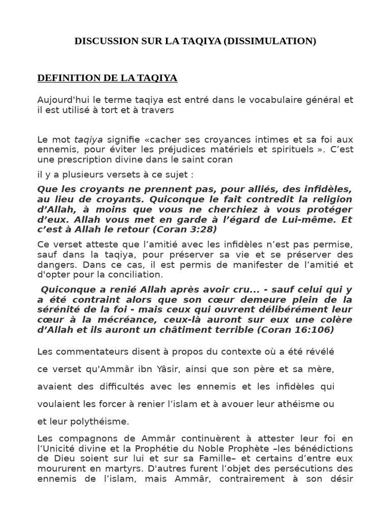Discussion Sur La Taqiya | PDF