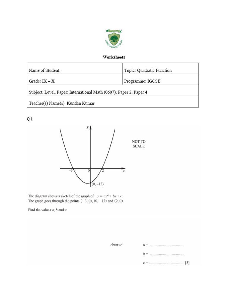 Quadratic Function | PDF