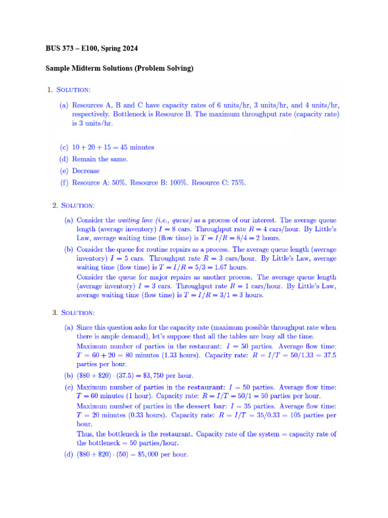 Sample Midterm Solutions (Problem Solving) | PDF