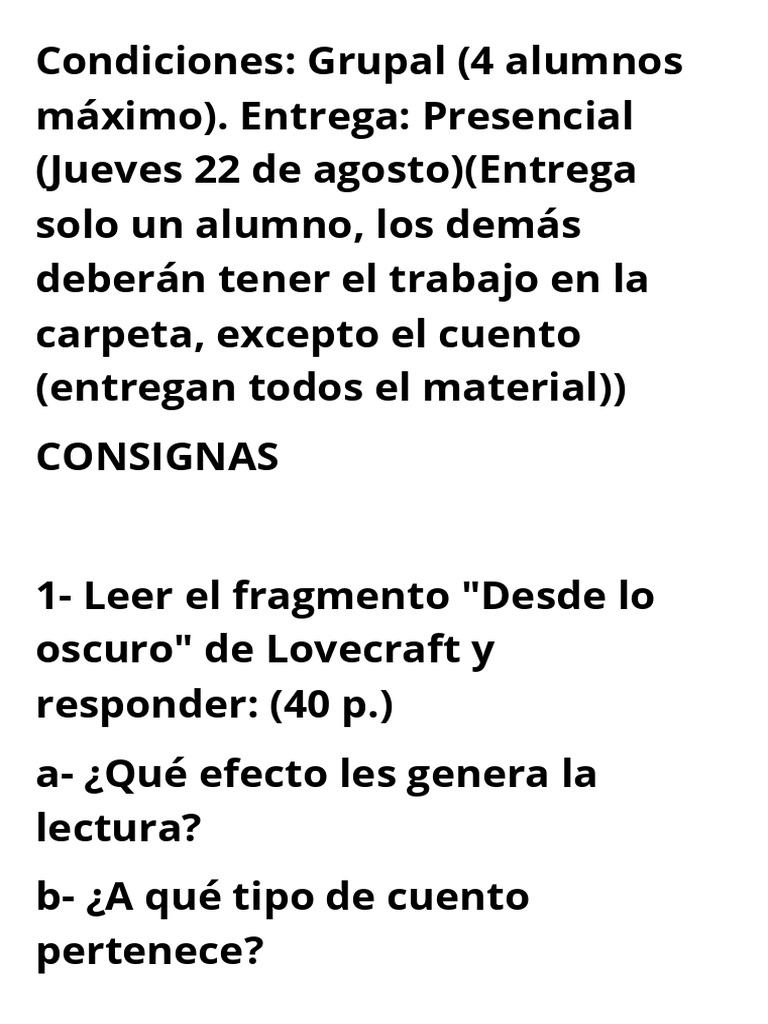 Condiciones Grupal (4 Alumnos Máximo) - Entrega Presencial (Jueves 22 ...