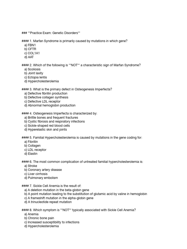 Practice Exam - Genetic Diseases | PDF