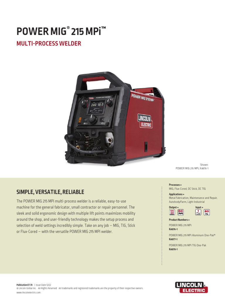 POWER MIG 215 MPi Product Info | PDF