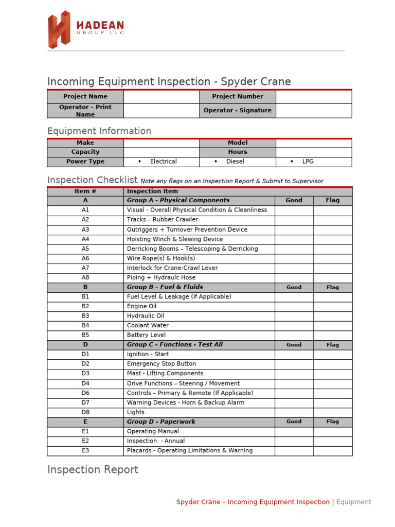 Incoming Equipment - Spyder Crane | PDF