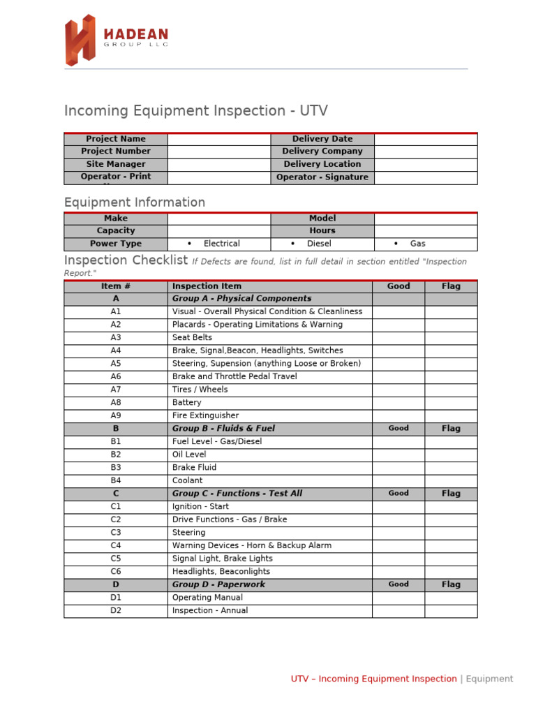 Incoming Equipment - UTV | PDF