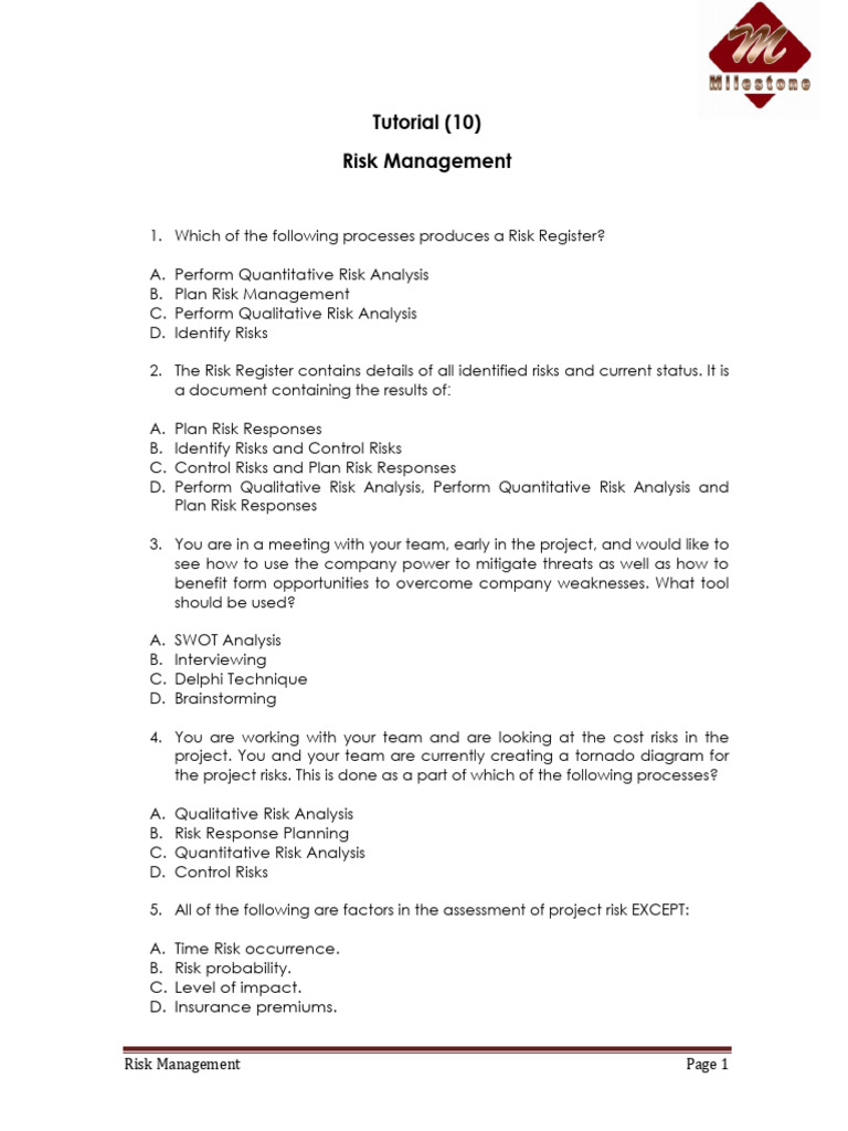 10 - MS Risk Management 2015 - Questions | PDF