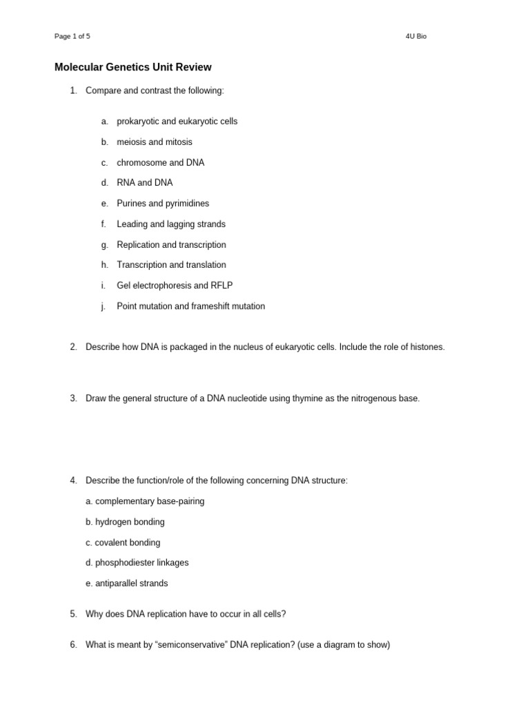 3.12.2 Molecular Genetics Unit Review | PDF
