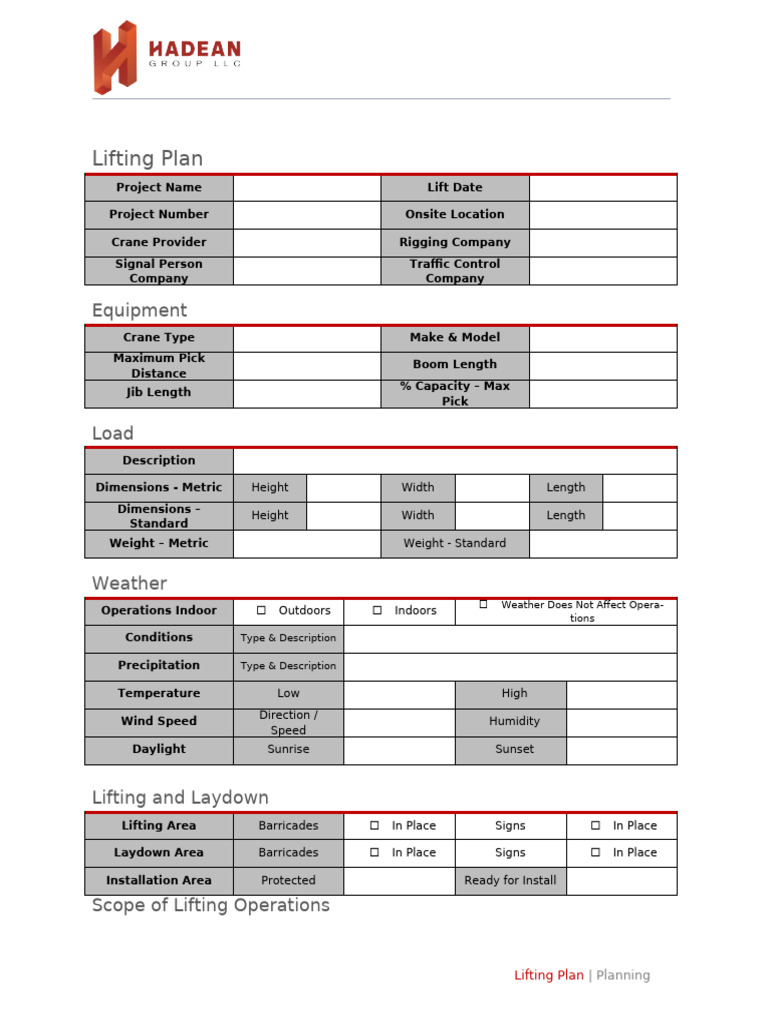Planning - Lifting Plan | PDF