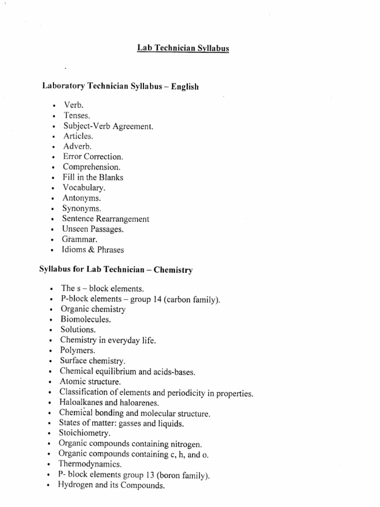 Syllabus of Lab Techn | PDF