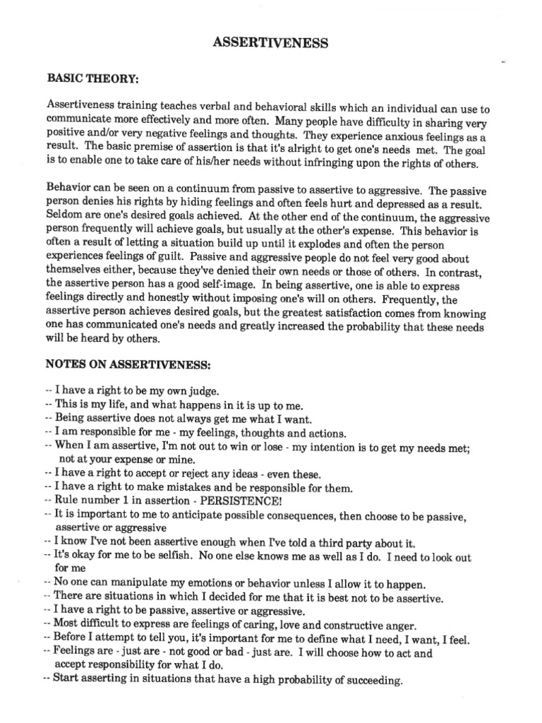Assertiveness Worksheets | PDF