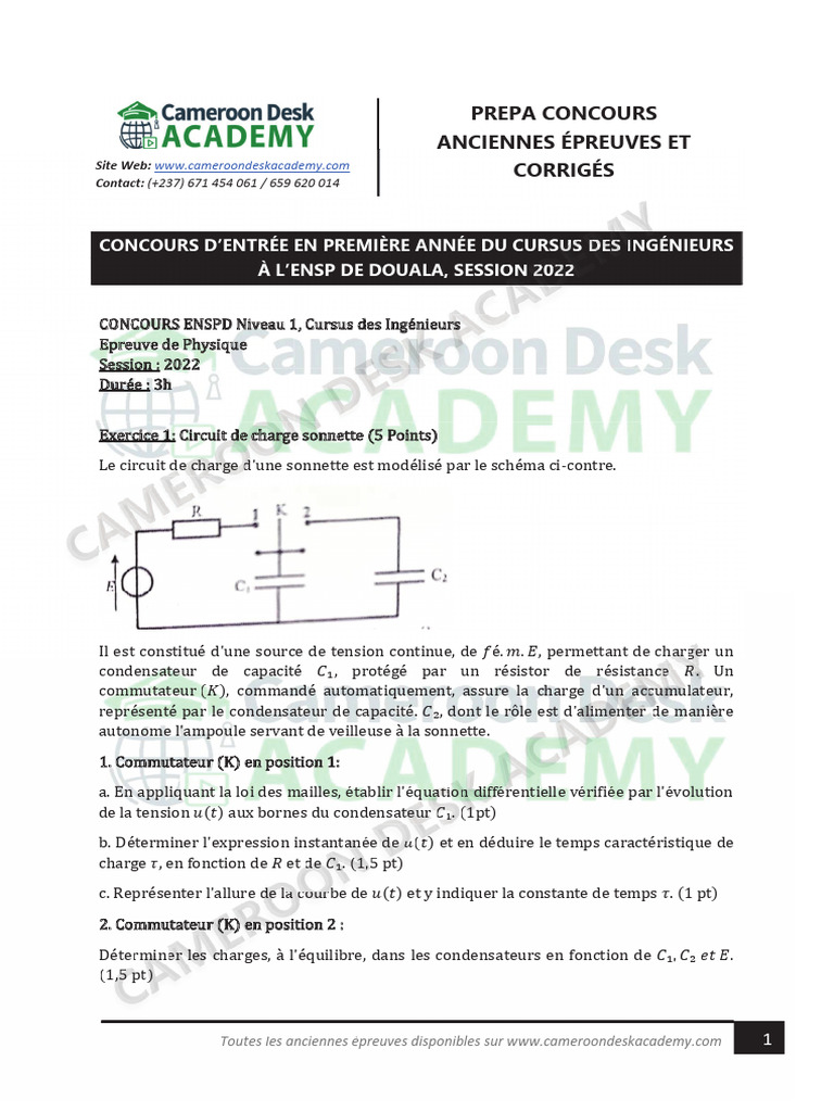 EPREUVE_ENSPD_NIV1_PHYSIQUE_2022 | PDF