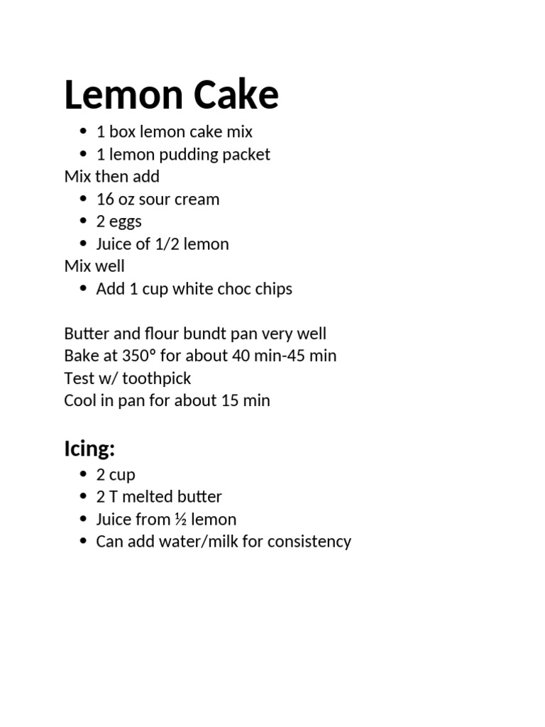 Lemon Cake Recipe | PDF