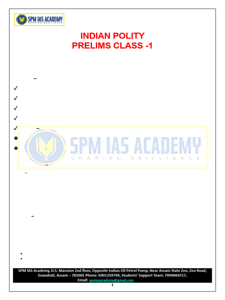 Indian Polity Prelims Class 1 | PDF