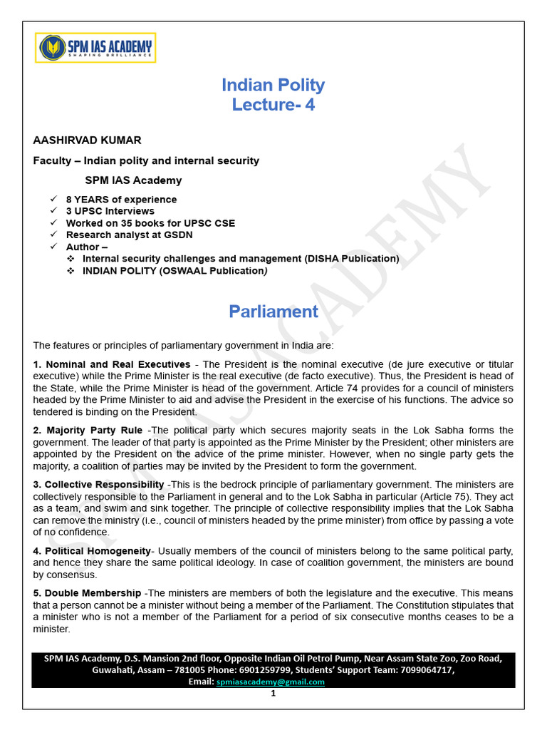 Indian Polity Prelims Class 4 | PDF