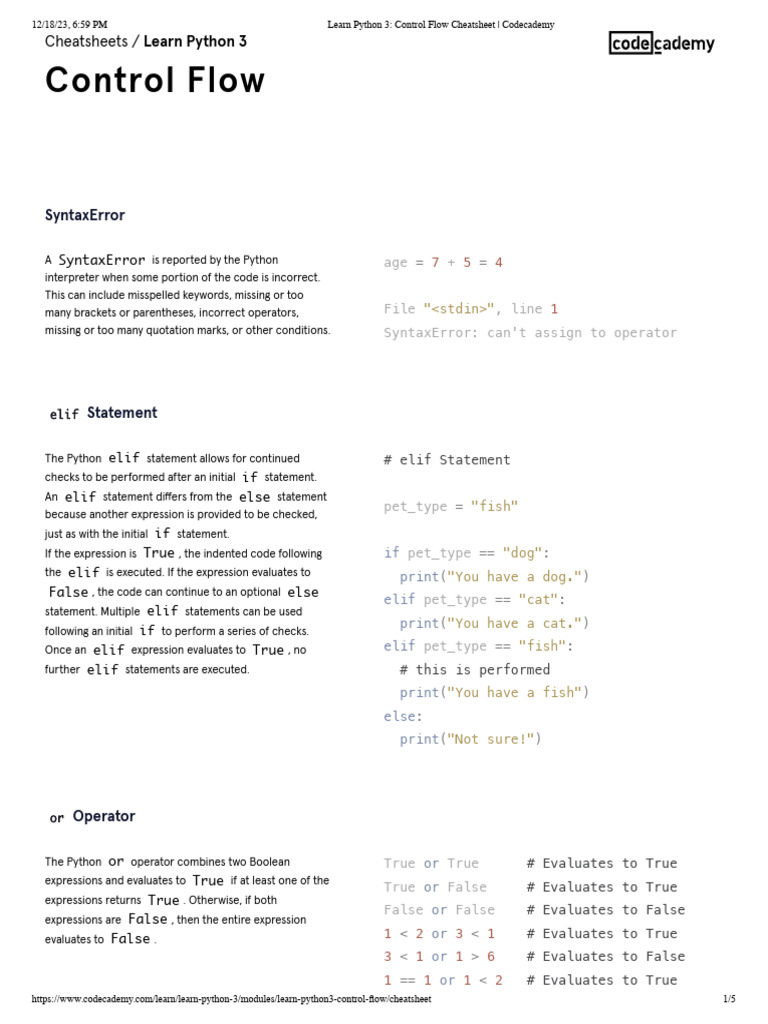 B. Control Flow Cheatsheet | PDF