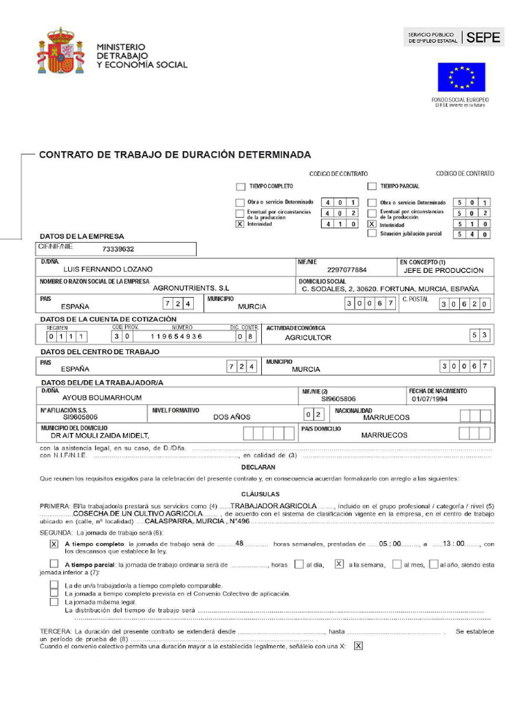 Contrato de Trabajo España | PDF