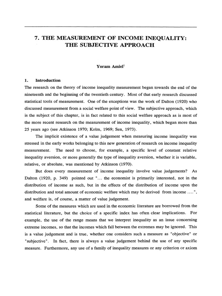 Subjective Methods in Income Inequality Measurement | PDF | Economic ...
