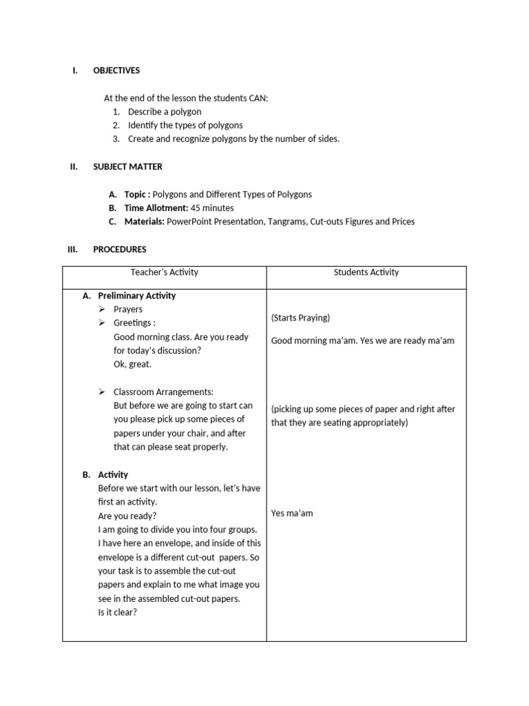 Polygons LESSON-PLAN | PDF