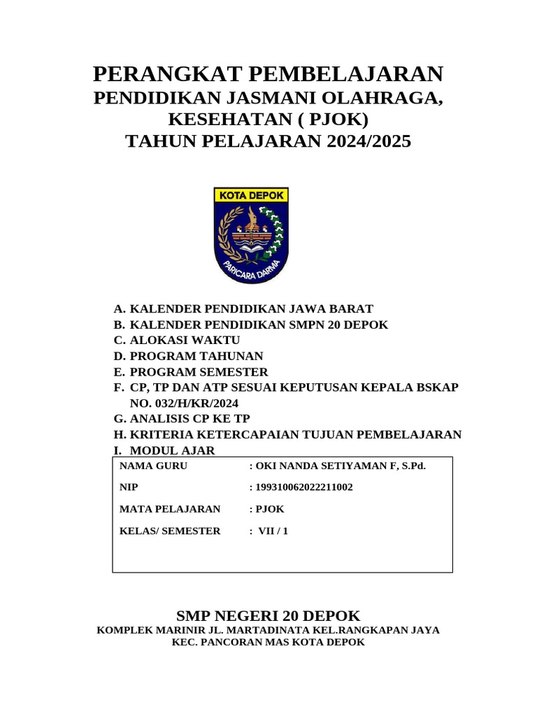 Cover Perangkat Pembelajaran Pjok 7 | PDF