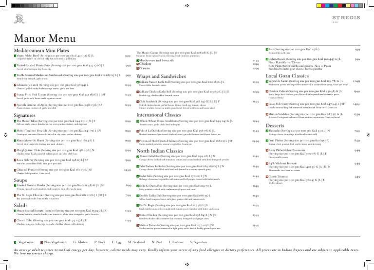 Manor Food Menu | PDF