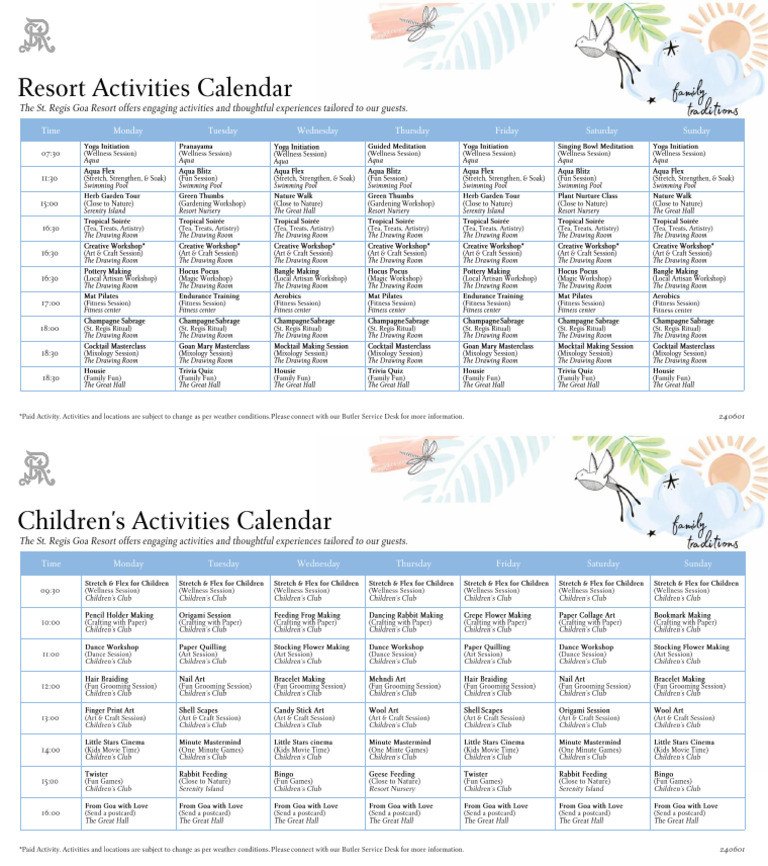 Resort Activity Calendar 240601 | PDF