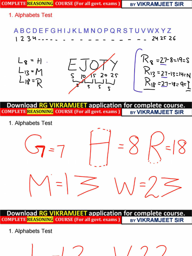 Rexodas Reasoning Alphabet Test Class Notes | PDF