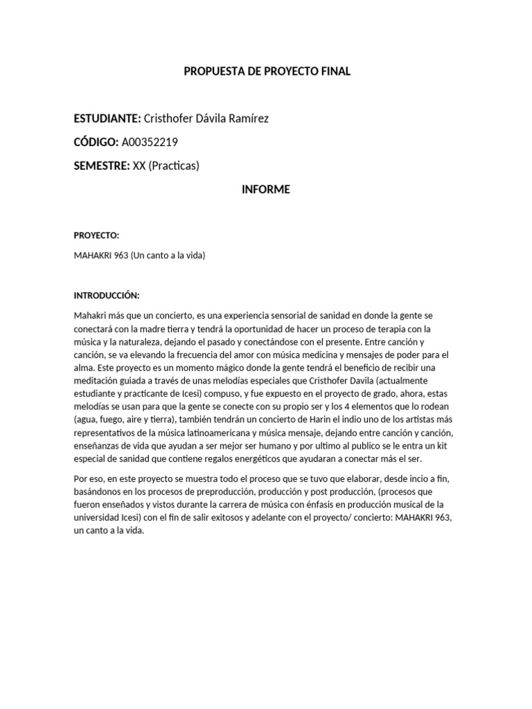 Propuesta de Proyecto Final Modificado - Practicas (Cristhofer Dávila) | PDF
