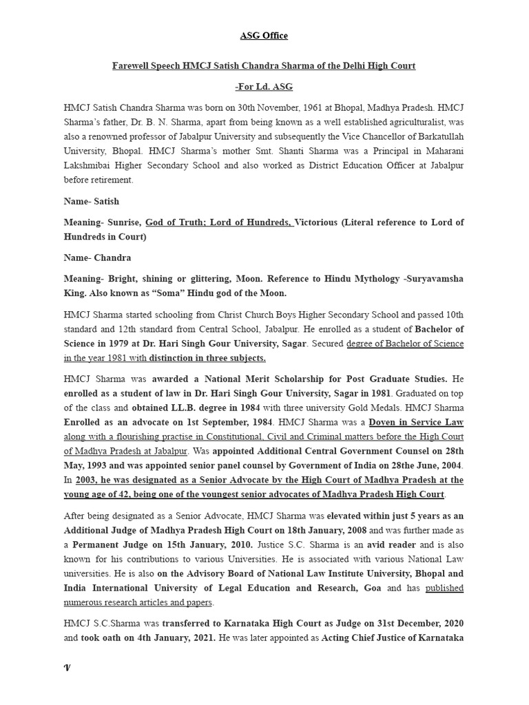 HMCJ S.C.sharma Farewell Speech | PDF
