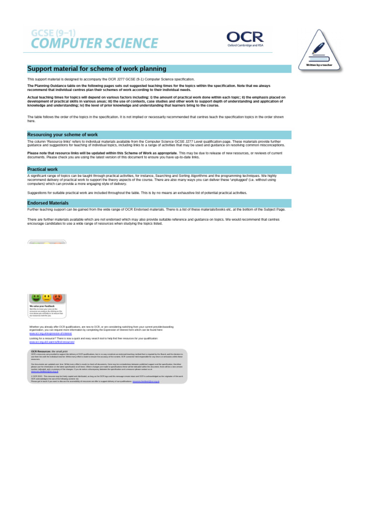 j277 Scheme of Work | PDF