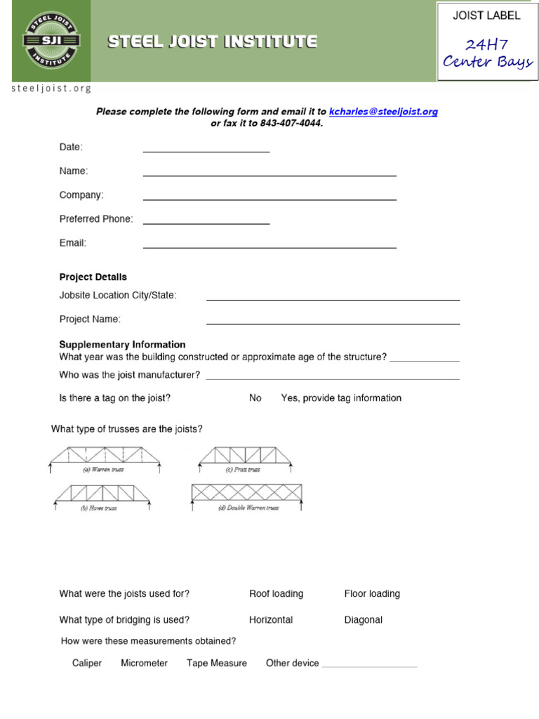 Dimensioned SJI Field Form | PDF