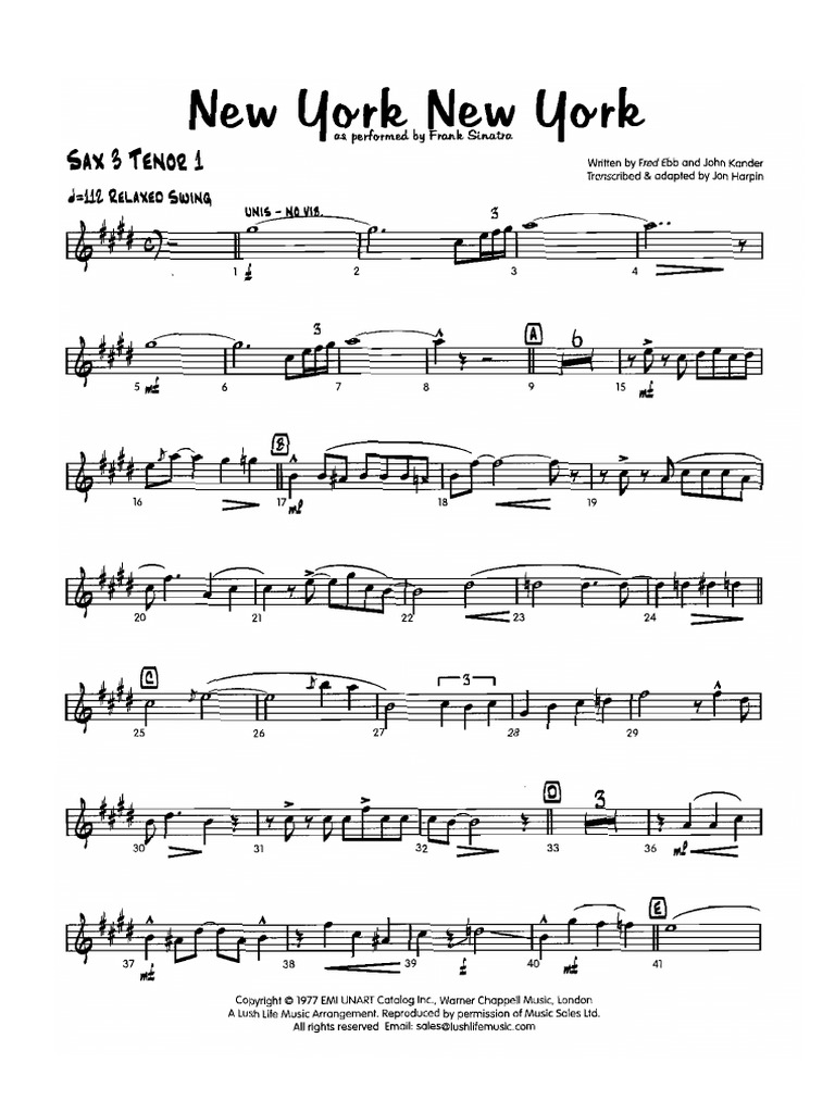 New York (Arr. Harpin) Saxo Tenor | PDF