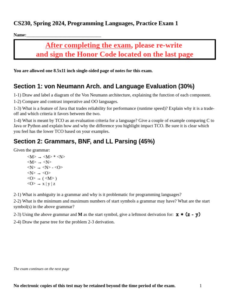 CS230 Fall2024 PracticeExam1 | PDF