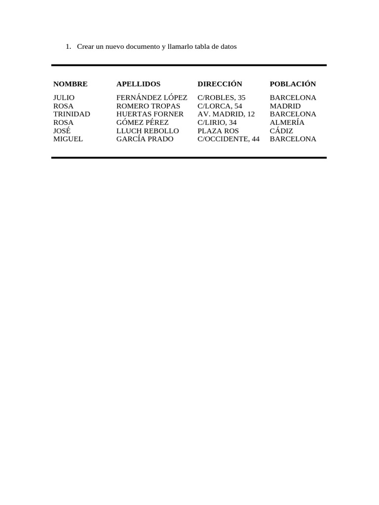 Tabla de Datos (Ejercicio 19) | PDF