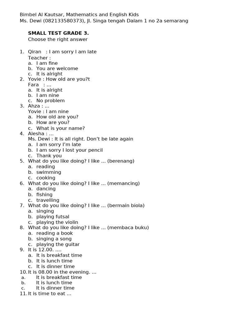 Small Test Grade 3 (1,2,3) | PDF