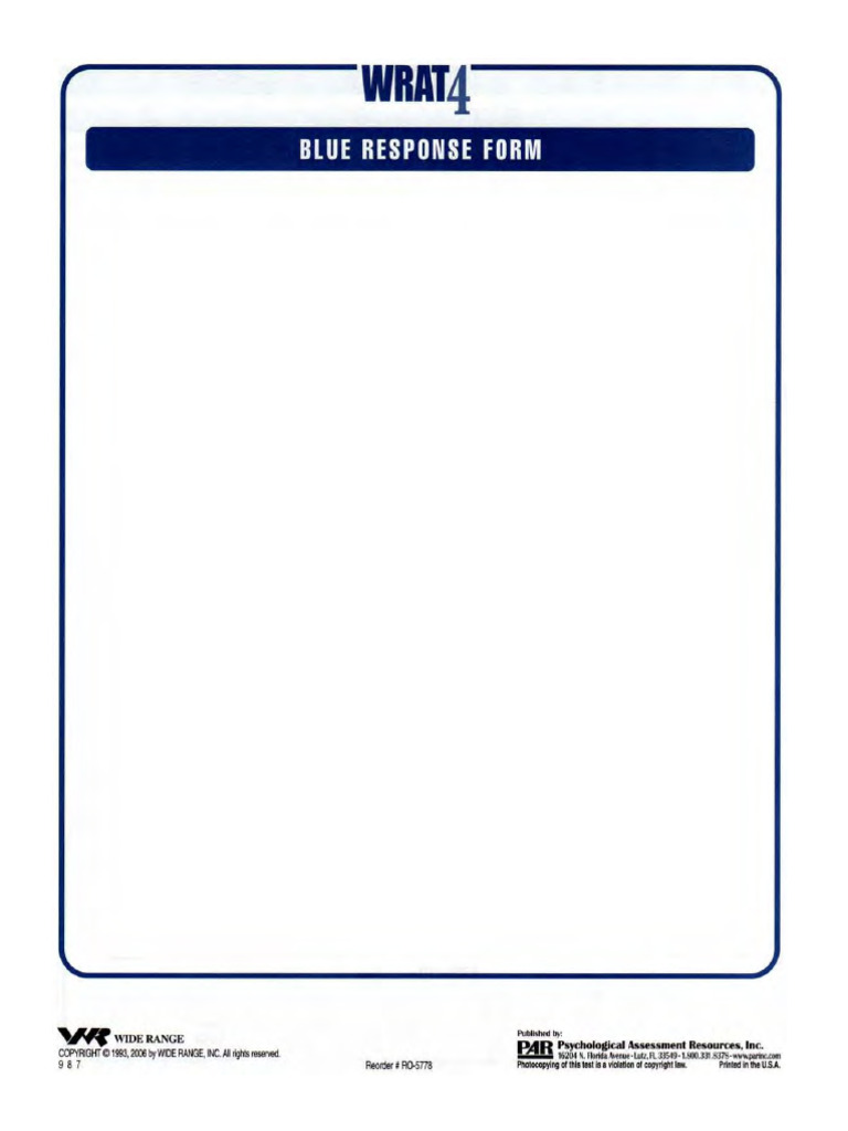 WRAT4 Protocolo Respuestas Blue | PDF