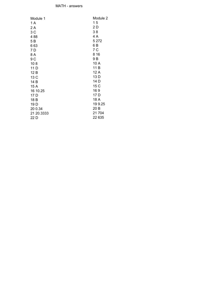 DSAT March Answers (Only MATH) @DSATuz | PDF