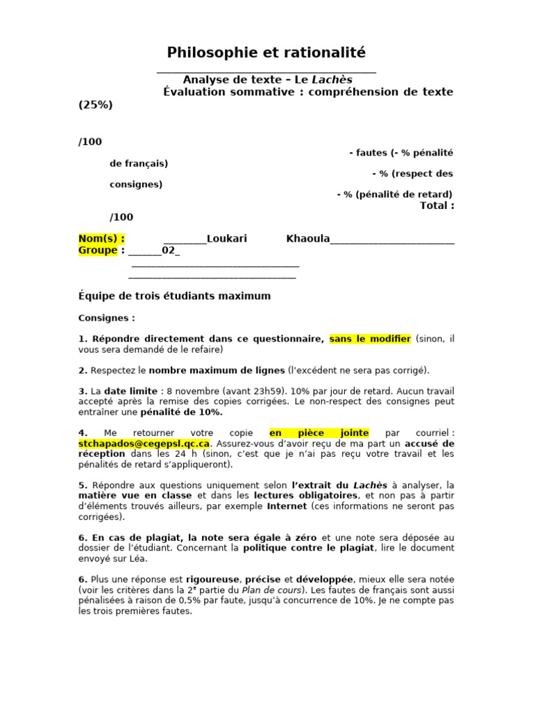 Laches - Questionnaire H24 | PDF