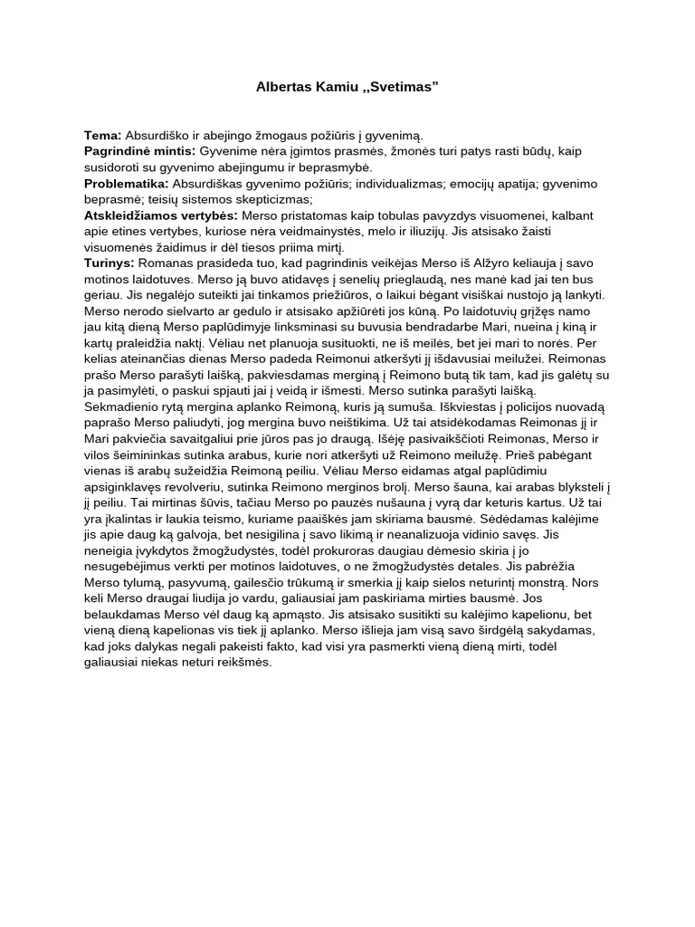 Albertas Kamiu ,,svetimas" | PDF