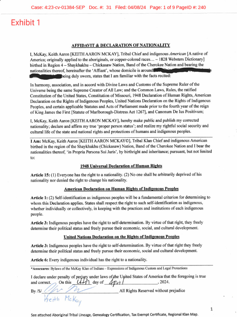 Affidavit and Declaration of Nationality With Tribal Bylaws | PDF ...