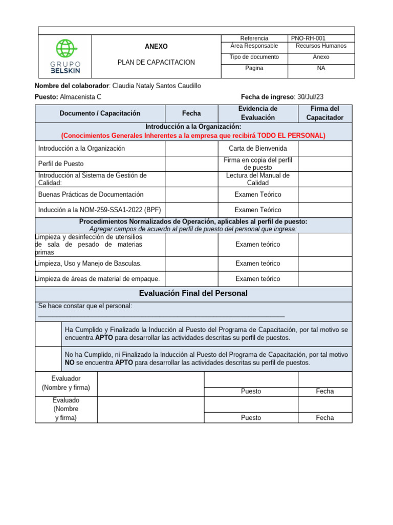 Plan de Capacitación Almacén | PDF