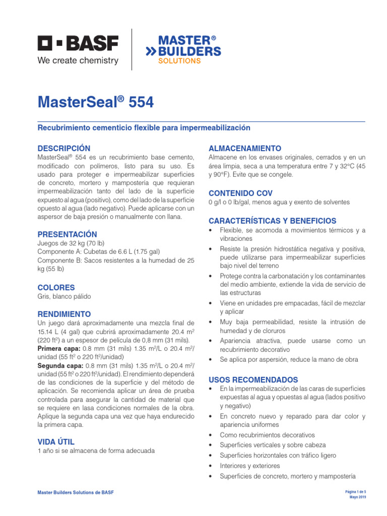MasterSeal 554 (Thoroseal 550I) | PDF