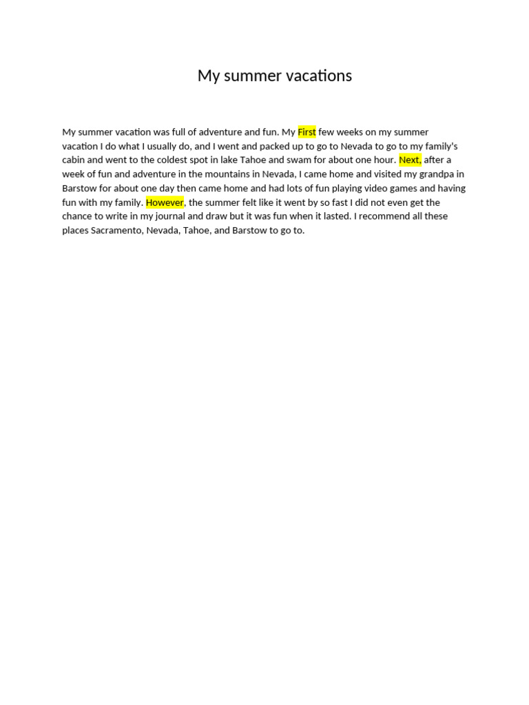 My Summer Vacation | PDF