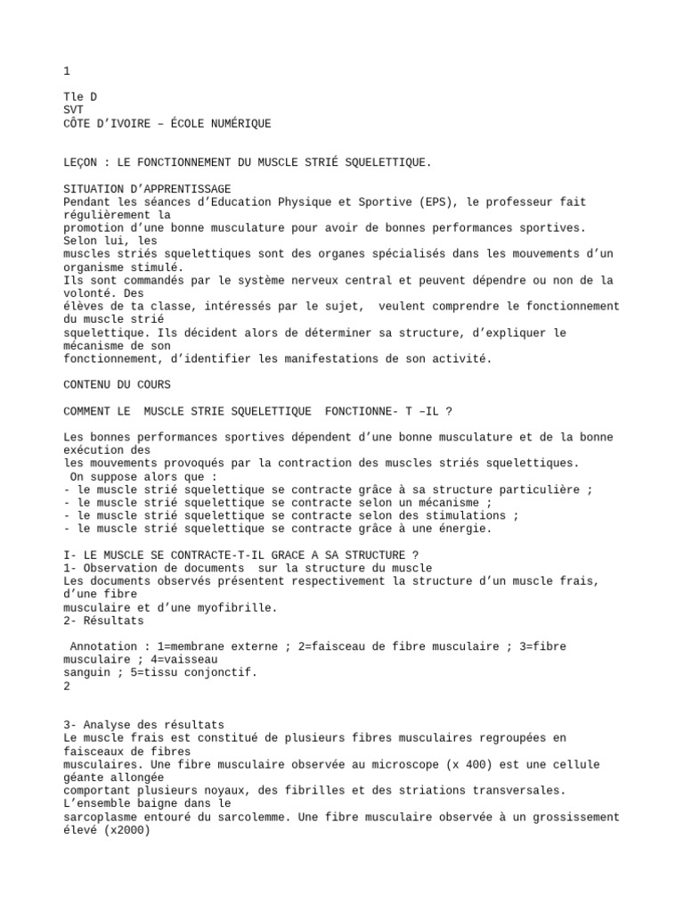 Fonctionnement du muscle strié squelettique | PDF | Muscle | Méthodes ...