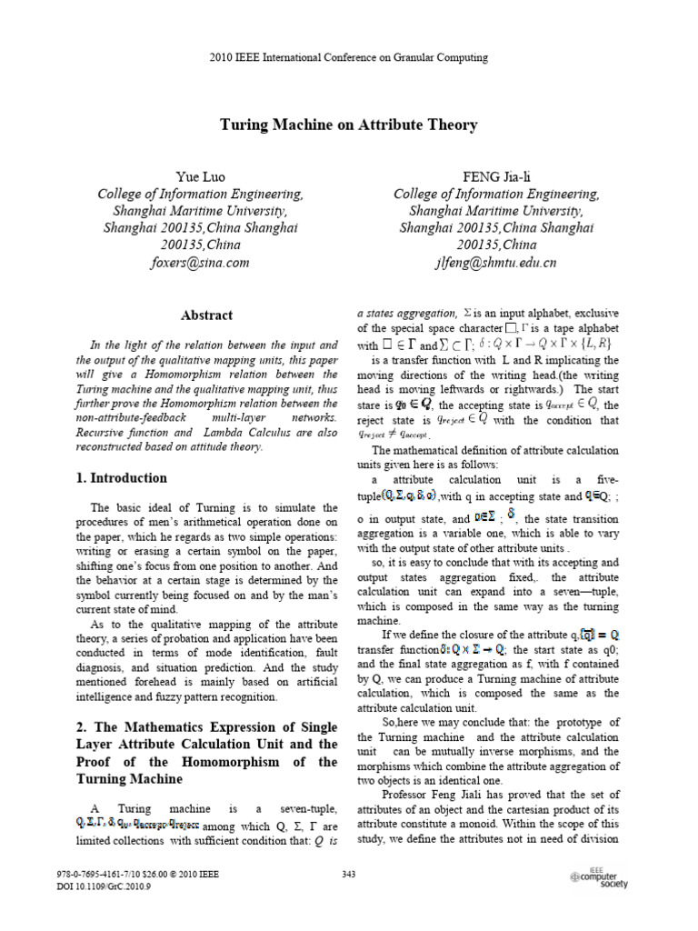 Turing Machine On Attribute Theory | PDF