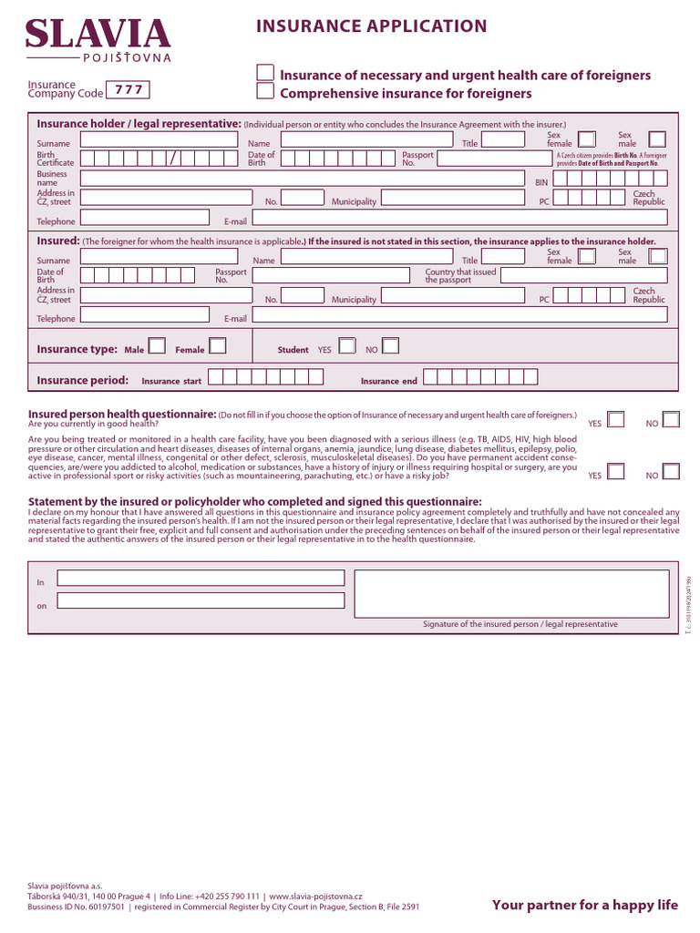 Insurance Application Slavia 2024 en | PDF