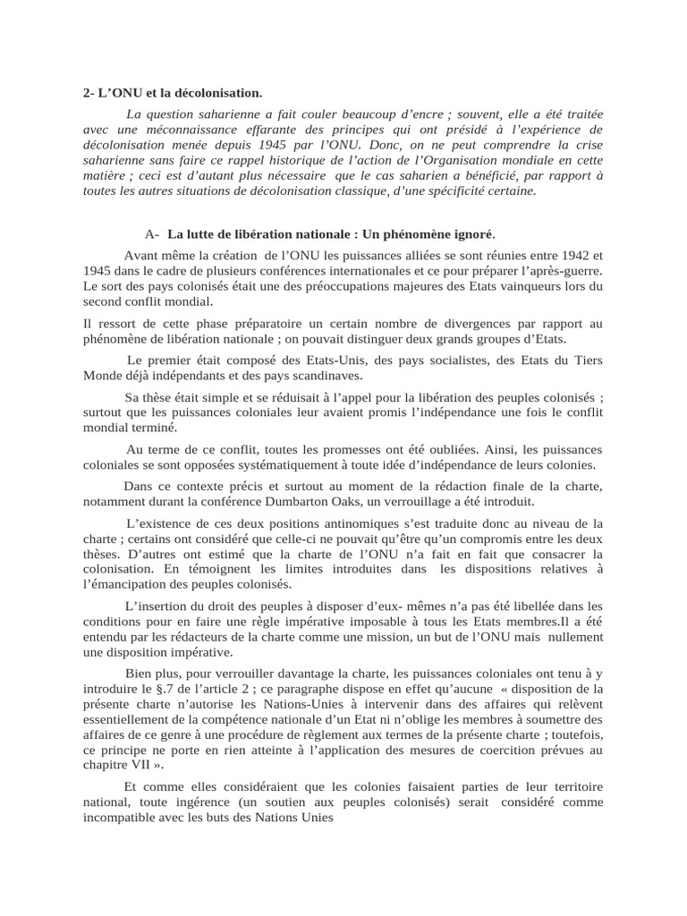 l'ONU Et Décolonisation | PDF
