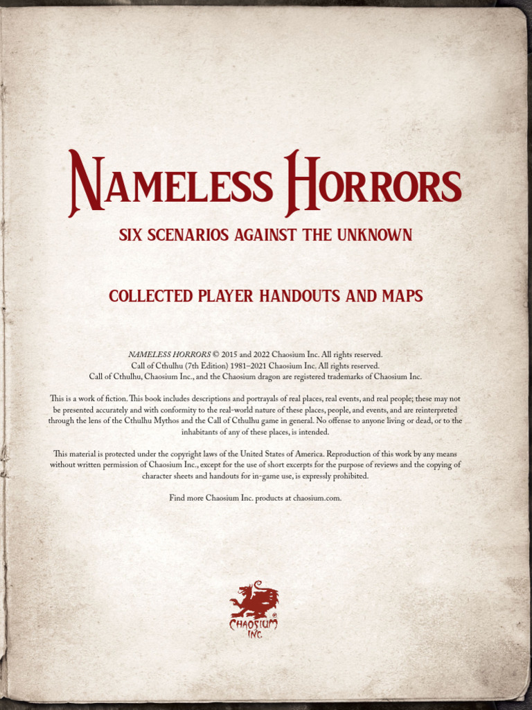 Nameless Horrors Player Maps and Handouts | PDF