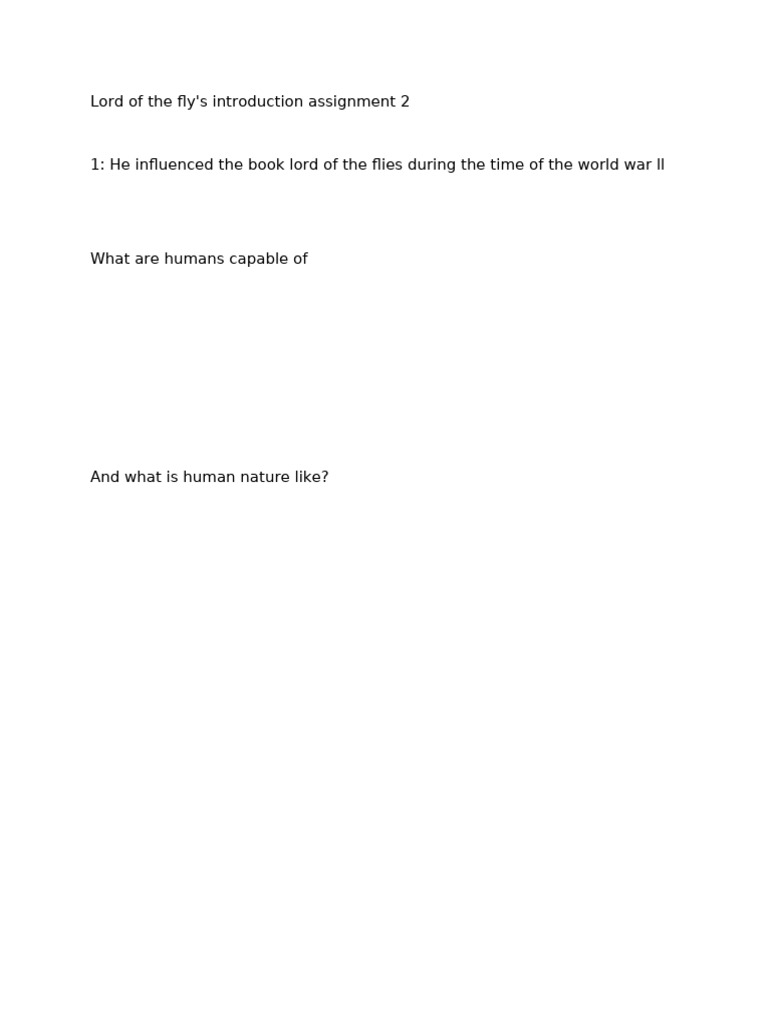 Lord of The Fly's Introduction Assignment 2 | PDF